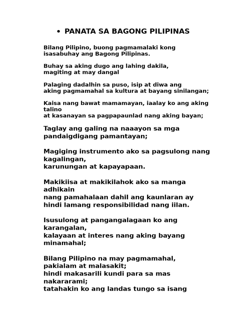 Panata Sa Bagong Pilipinas | PDF