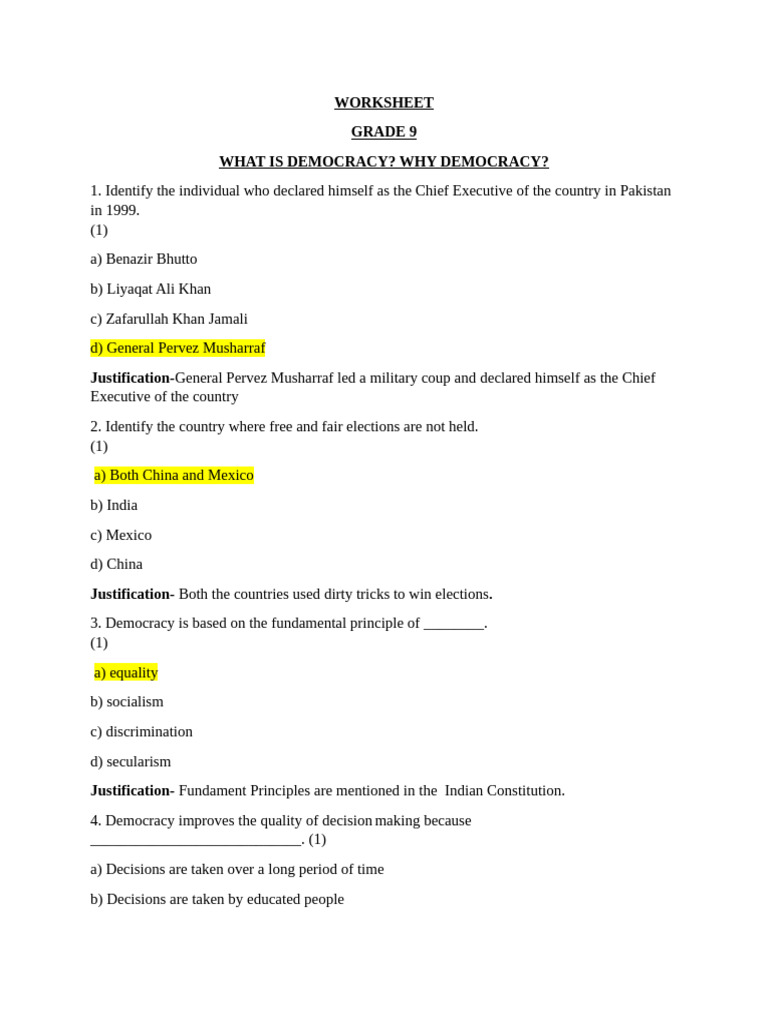 What Is Democracy Answer Key | PDF