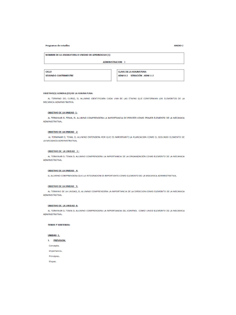 Programa Administracion I | PDF