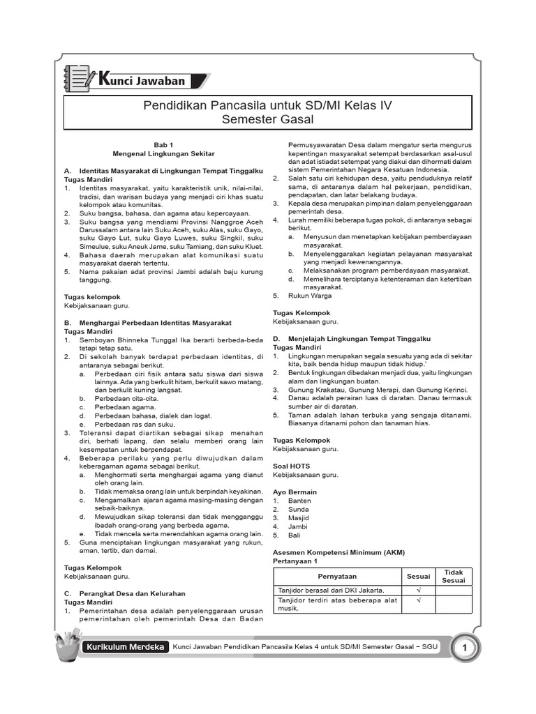 Kunci Ringkas PP 4 SMT 1 K21 Pilar | PDF