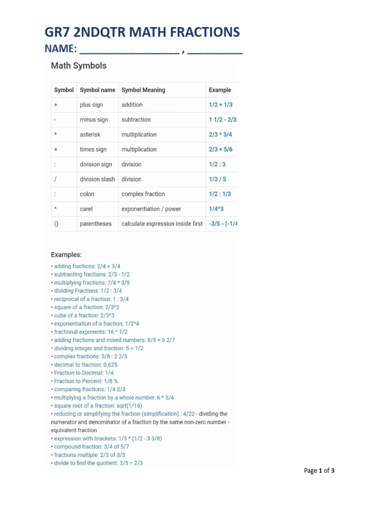 GR7 Math Fractions | PDF