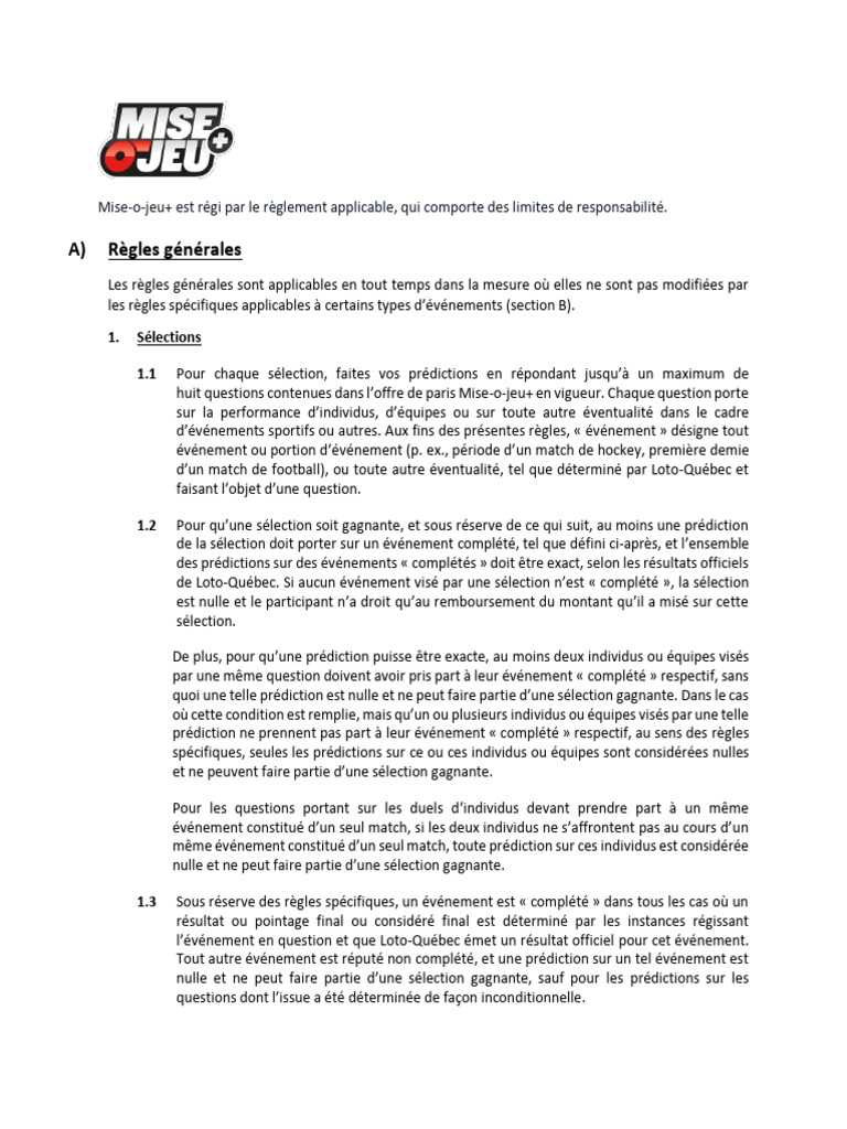 Regles de Jeu Mise o Jeu Plus | PDF