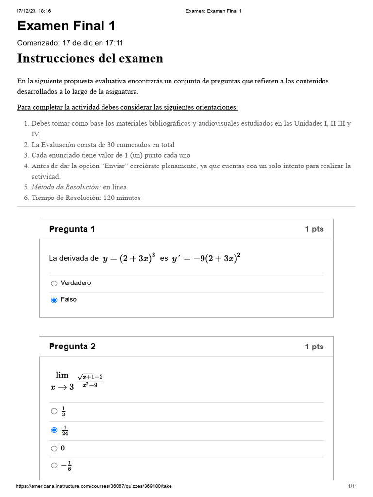 23 de 30 Examen - Examen Final 1 | PDF