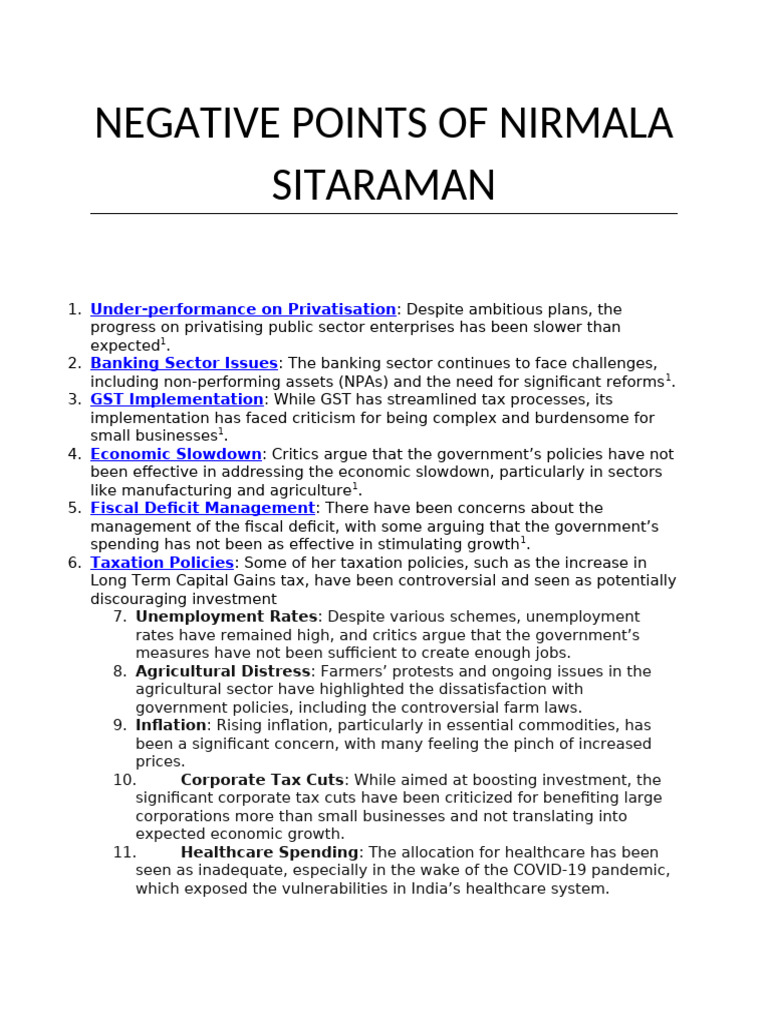 Negative Points of Nirmala Sitaraman | PDF