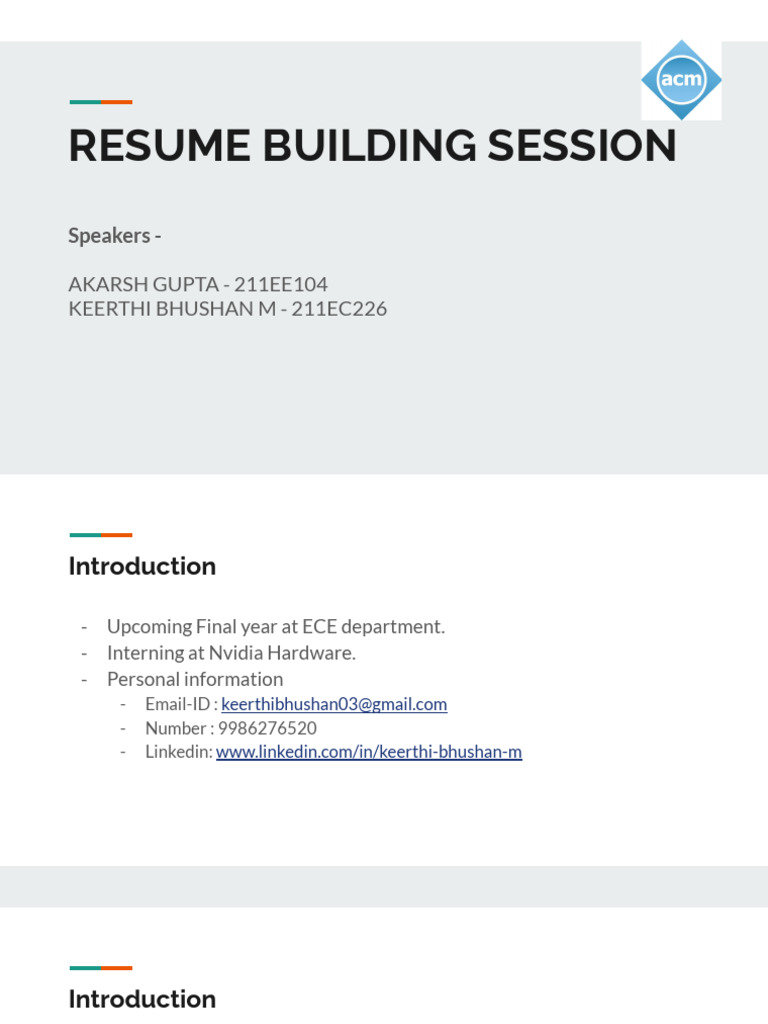 ACM Resume Building Session - 2024 | PDF