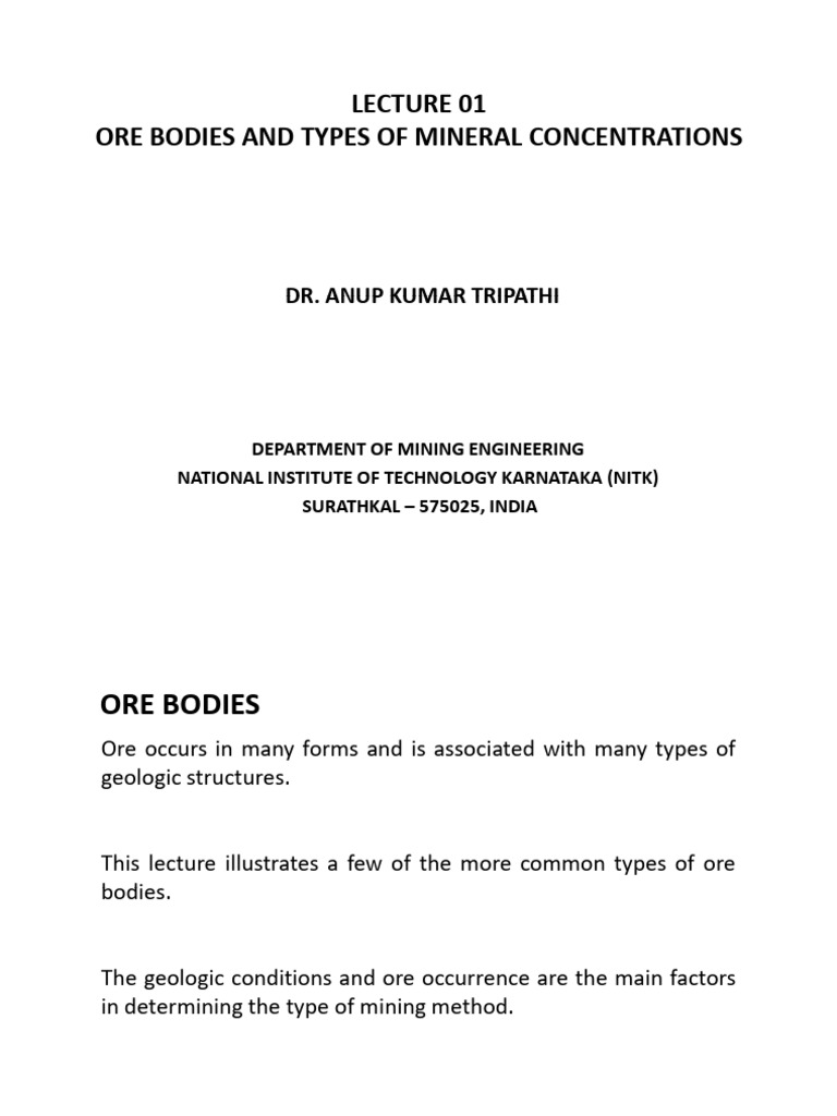 Lecture 01 - Ore Bodies and Mineral Concentrations | PDF