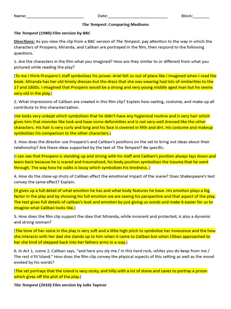 The Tempest Comparing Mediums | PDF