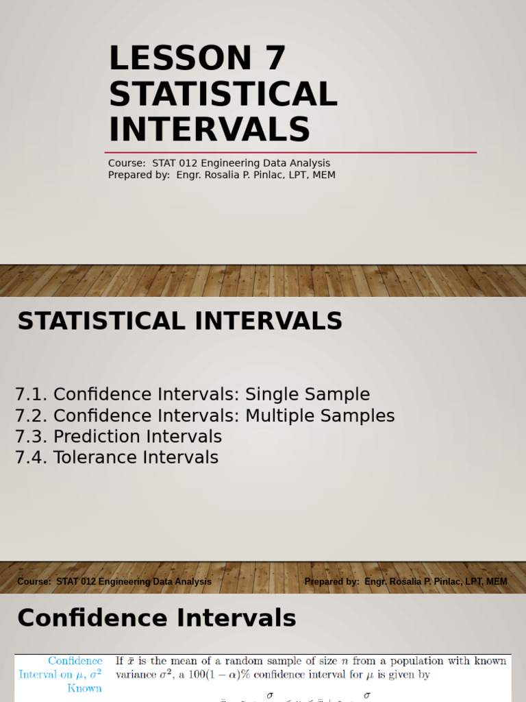 Lesson 7 Statistical Intervals Pinlac | PDF