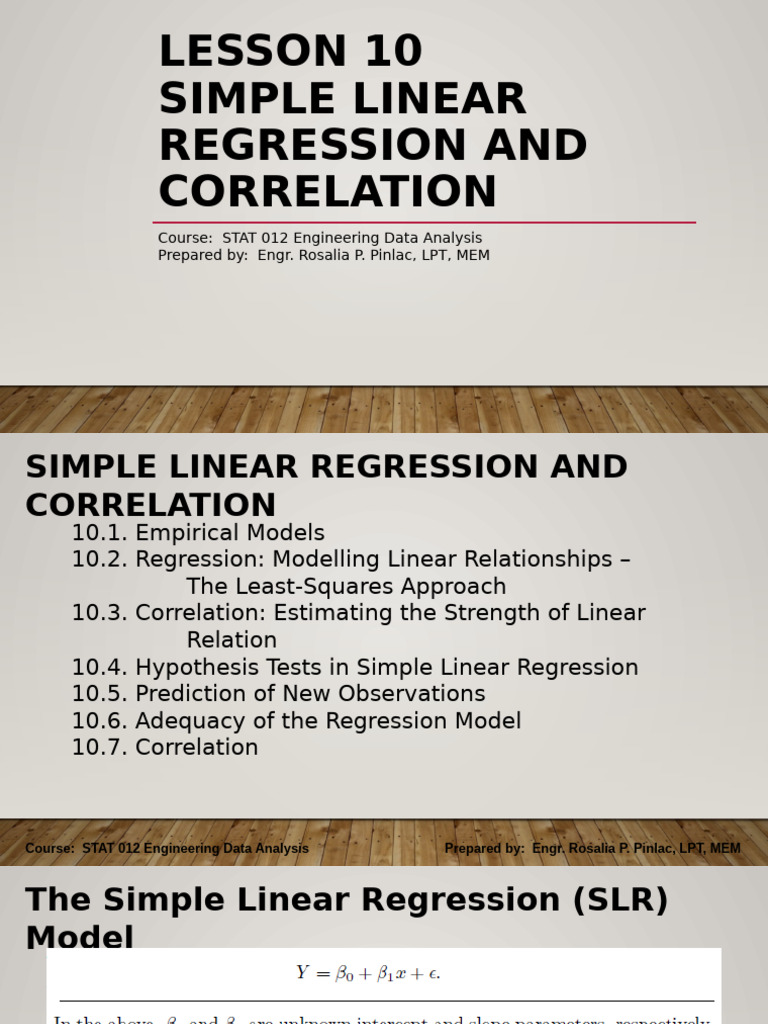 Lesson 10 Simple Linear Regression and Correlation Pinlac | PDF Lesson 10 Simple Linear Regression and Correlation Pinlac | PDF