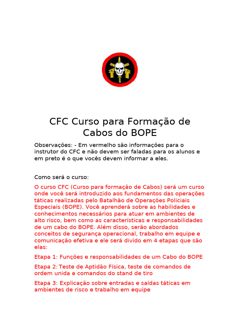 CFC Curso para Formacao de Cabos Do BOPE | PDF