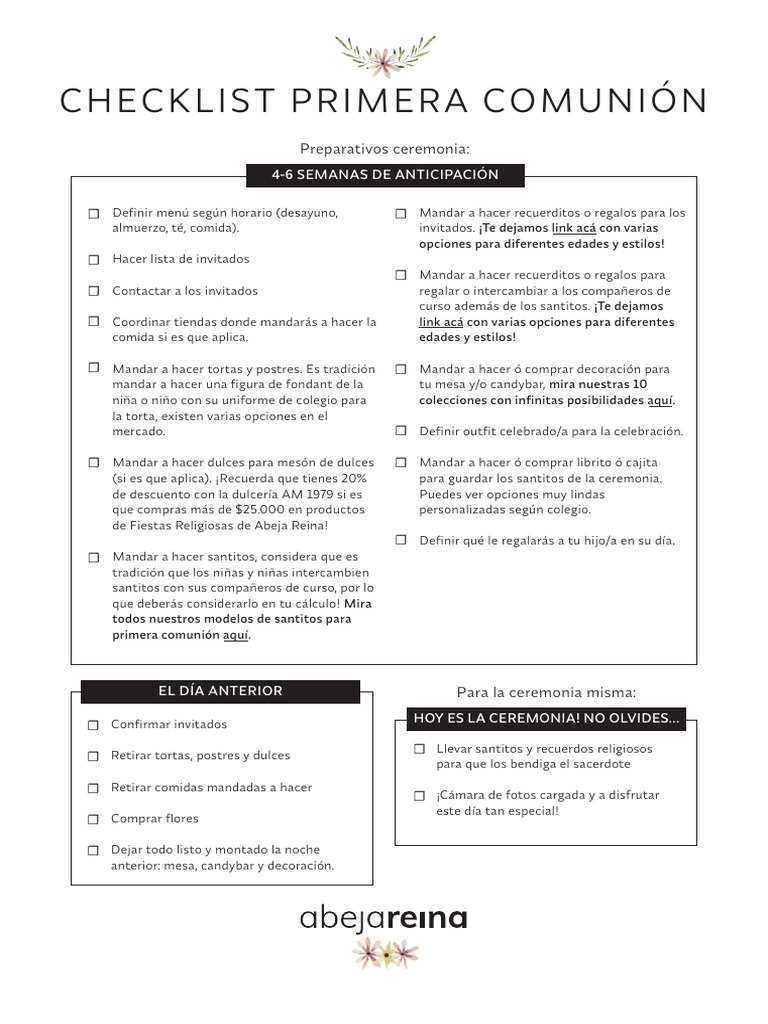 AR Checklist Primera Comunion | PDF