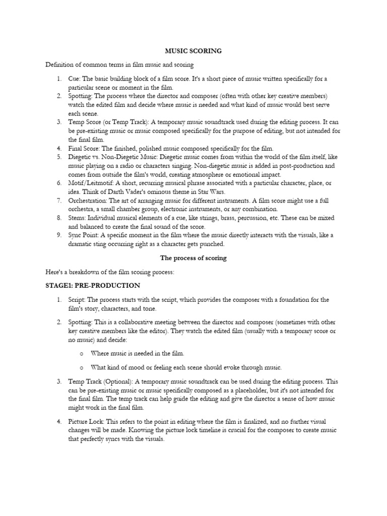 MUSIC SCORING - Docx - NOTES | PDF