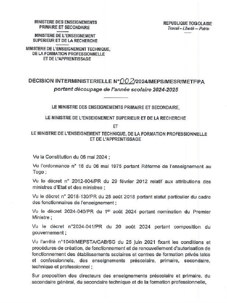 Déc. Découpage de L'année Scolaire 2024-2025 | PDF