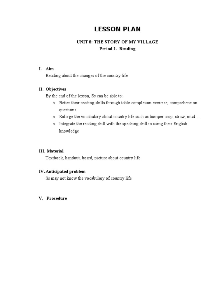 Unit 8 The Story of My Village - New. | PDF | Reading Comprehension ...