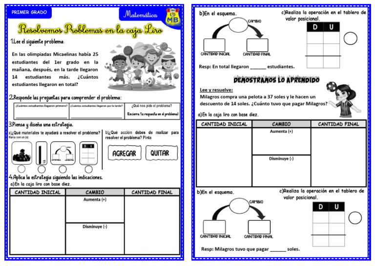 FICHA - MATEMATICA- PROBLEMAS EN LA CAJA LIRO 1° | PDF