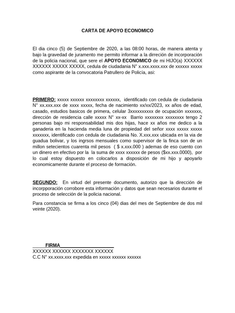 Carta De Apoyo Economico Pdf