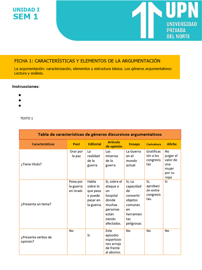 Ficha 1 - Características y Elementos de La Argumentación | PDF