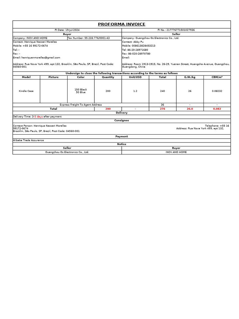 Proforma Invoice - Capa Kindle | PDF
