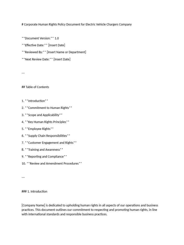 Corporate Human Rights Policy Document For Electric Vehicle Chargers ...