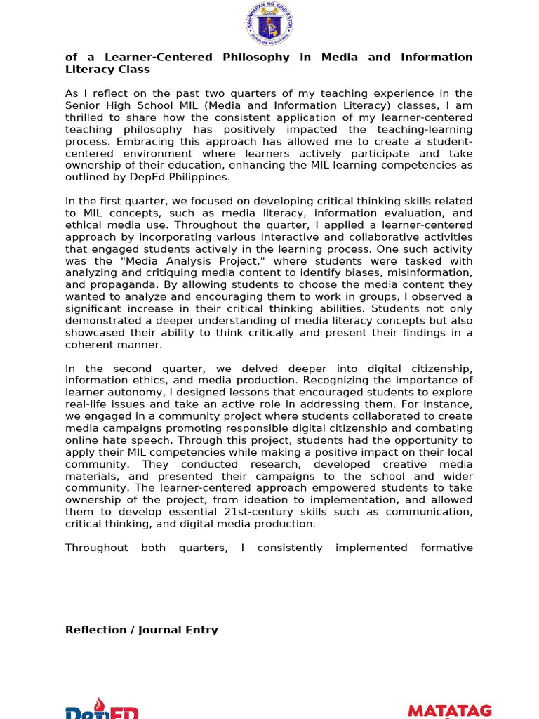 Reflection Journal Entry in Media and Information Literacy (MIL)-2 | PDF