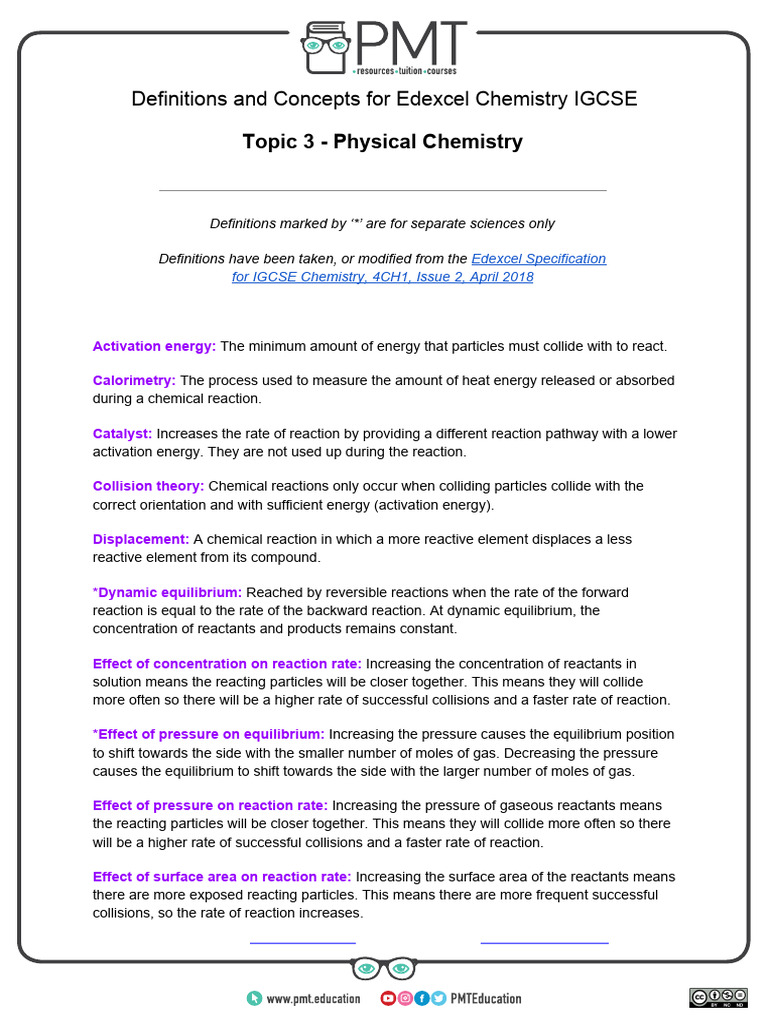 Definitions - Topic 3 Physical Chemistry - Edexcel Chemistry IGCSE | PDF | Reaction Rate ...