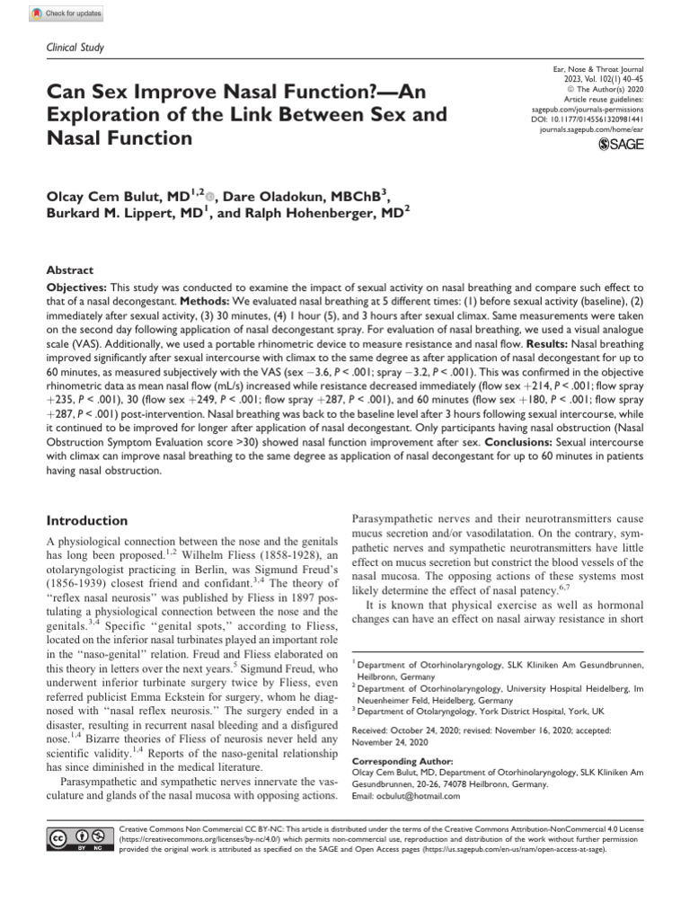 Bulut Et Al 2021 Can Sex Improve Nasal Function An Exploration Of The 