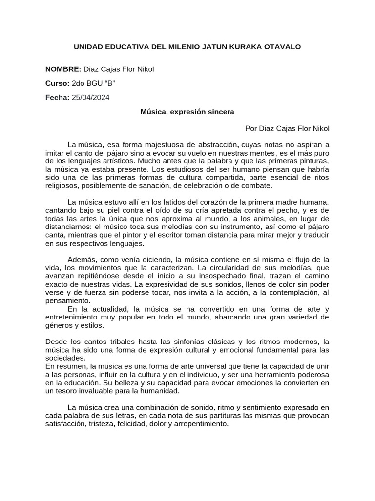 Unidad Educativa Del Milenio Jatun Kuraka Otavalo | PDF | Ritmo | Las ...
