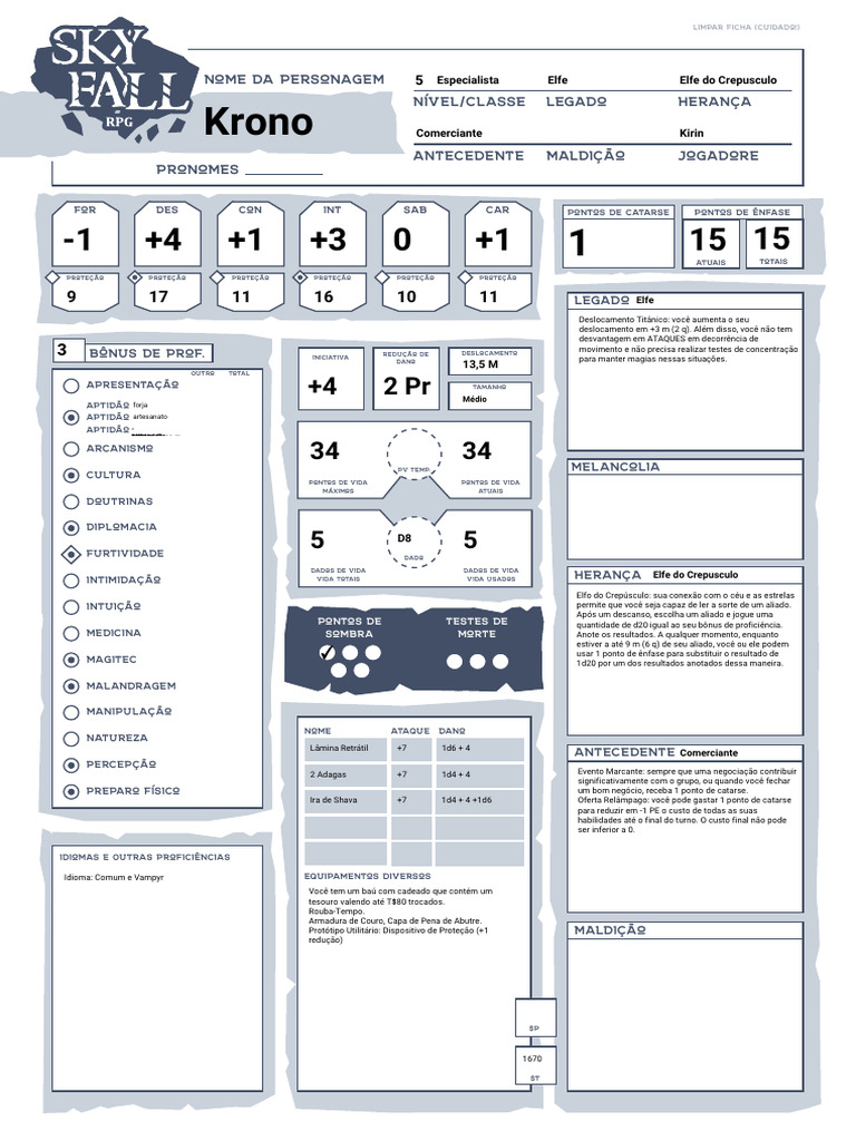 Ficha Skyfall RPG Oficial Editavel 074059 | PDF