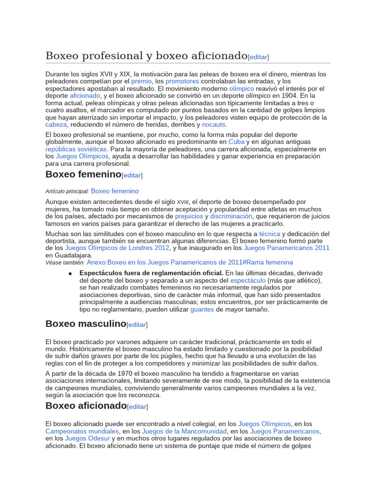 Boxeo Profesional y Boxeo Aficionado | PDF
