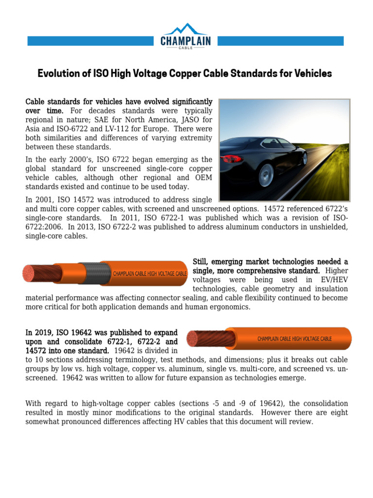 ISO High Voltage Cable Standards Evolution | PDF | Electrical Connector ...