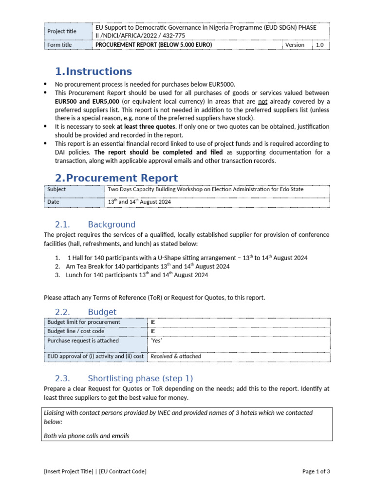 Procurement Report FR Election Admin Edo | PDF