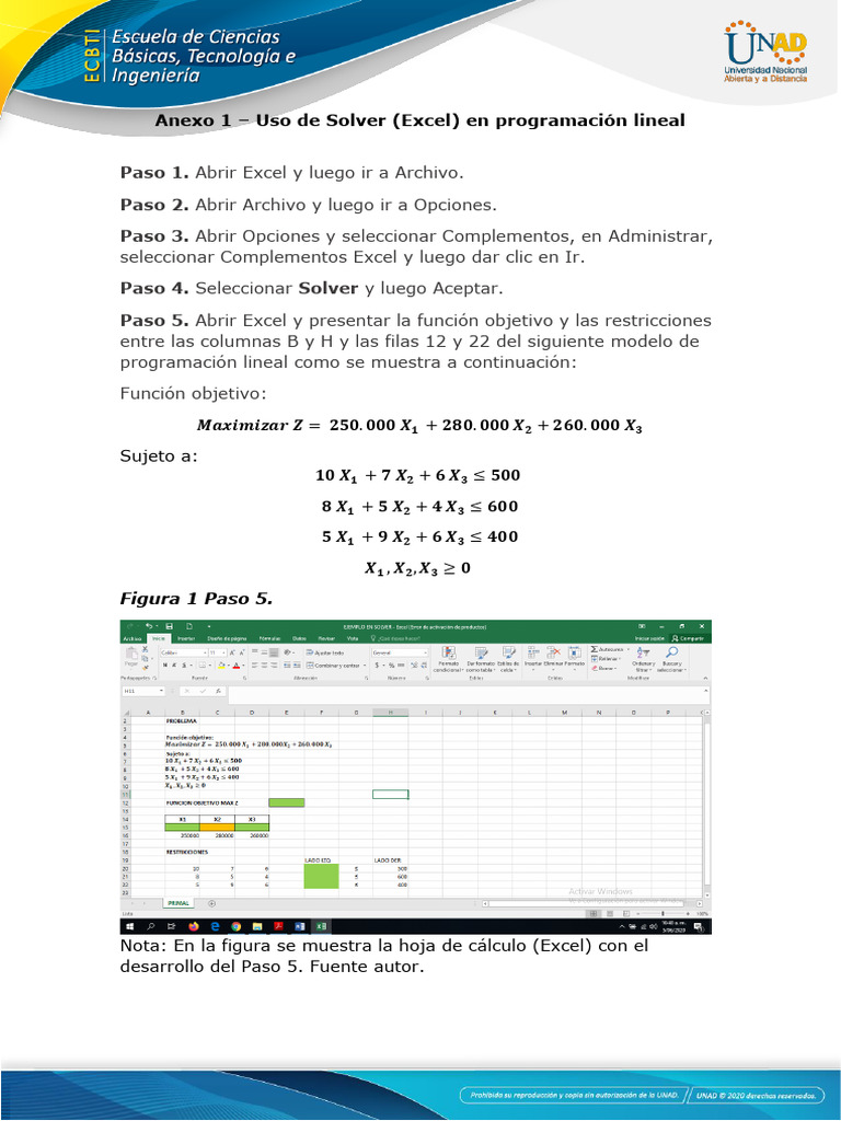 Anexo 1 - Uso de Solver (Excel) en programación lineal | PDF