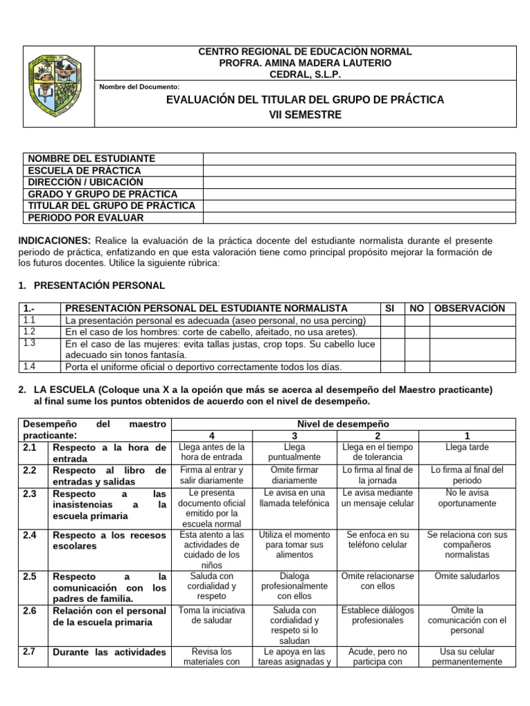 Formato Evaluación Del Tutor Vii 24-25 | PDF