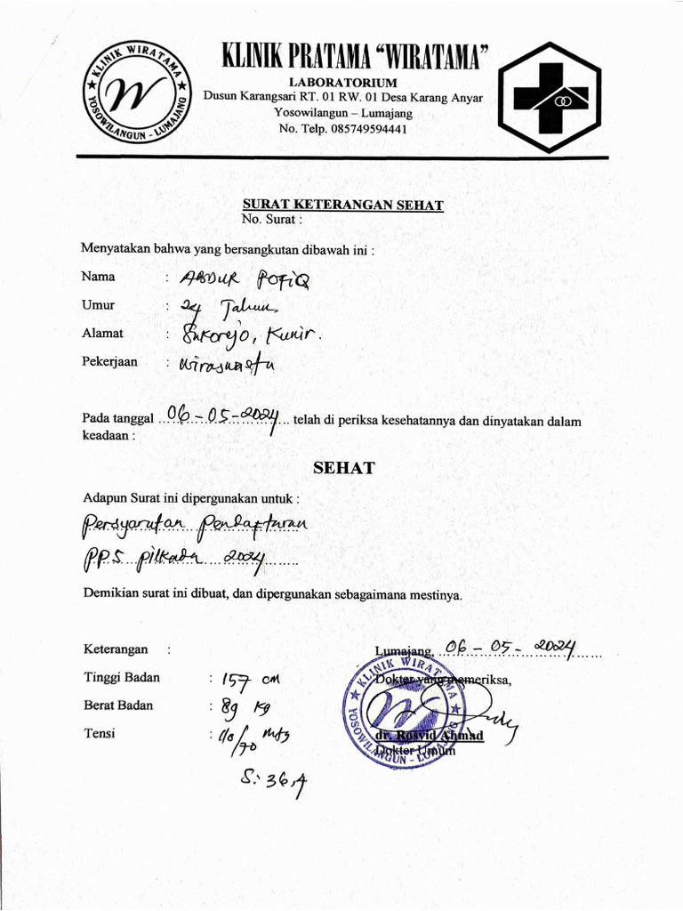 Surat Sehat PPS Rofiq | PDF