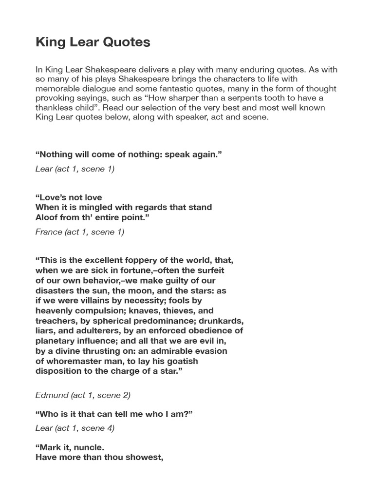 King Lear Quotes 1 | PDF
