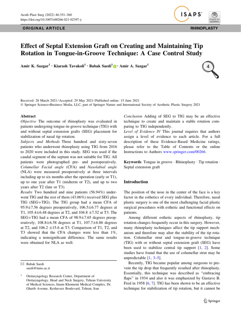 Effect of Septal Extension Graft On Creating and Maintaining Tip ...