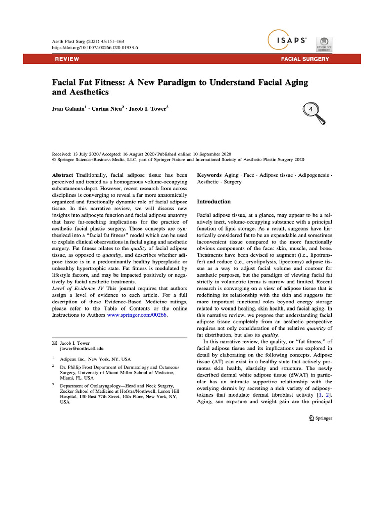 Facial Fat Fitness - A New Paradigm To Understand Facial Aging and ...
