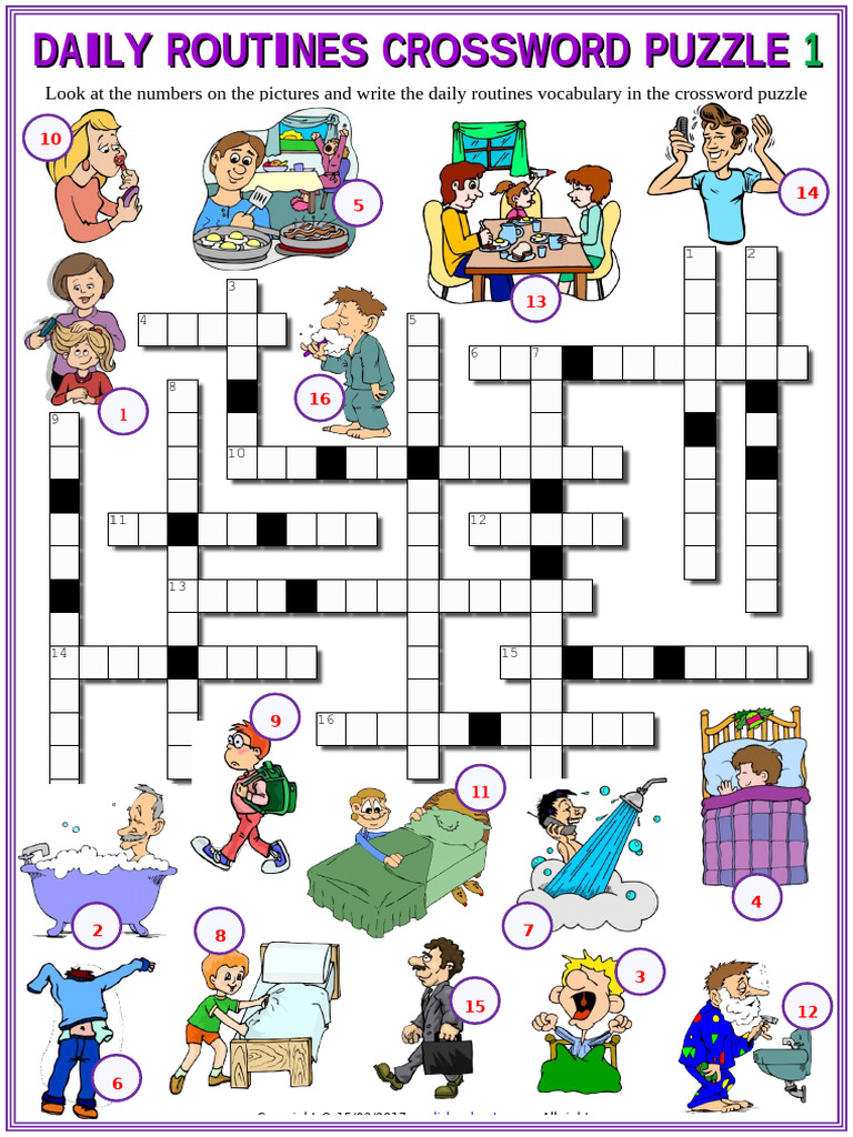 Daily Routines Vocabulary Esl Crossword Puzzle Worksheets for Kids | PDF Daily Routines Vocabulary Esl Crossword Puzzle Worksheets for Kids | PDF