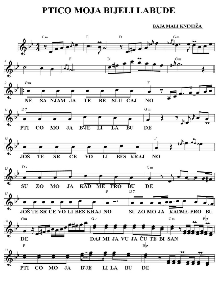 Baja Mali Knindza - Ptico Moja Bijeli Labude | PDF