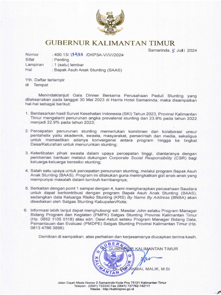 Proposal Bapak Asuh Anak Stunting (BAAS) Prov. Kaltim | PDF