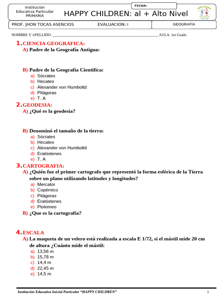 1ero-Examen de Geografia | PDF