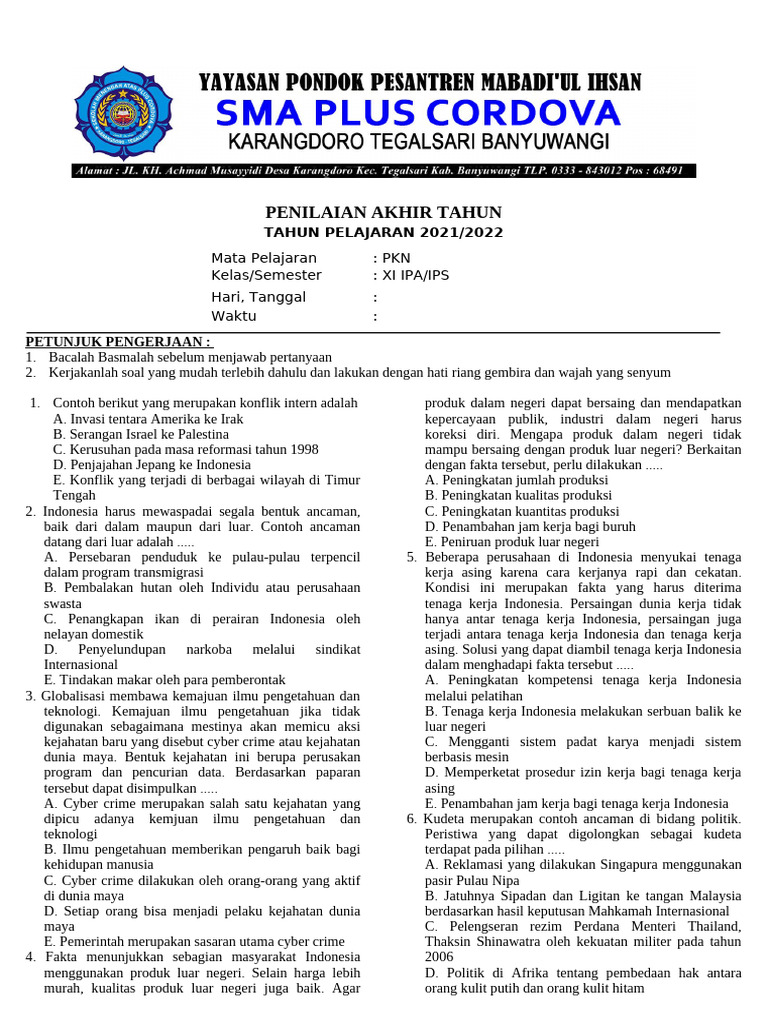 Pat Pkn Kelas Xi | PDF