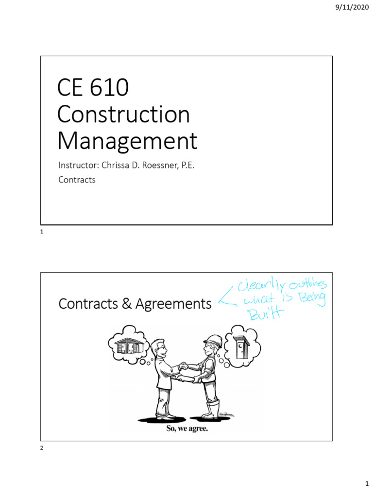 CE 610 Construction Management: Contracts & Agreements | PDF
