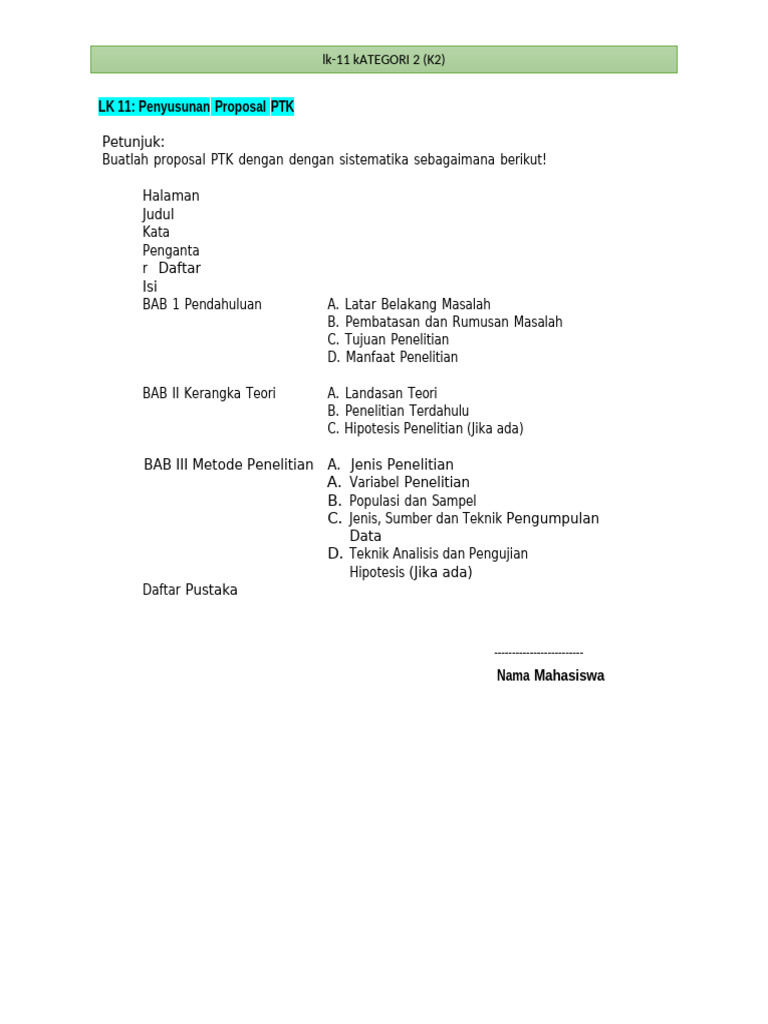 LK 11: Penyusunan Proposal PTK | PDF