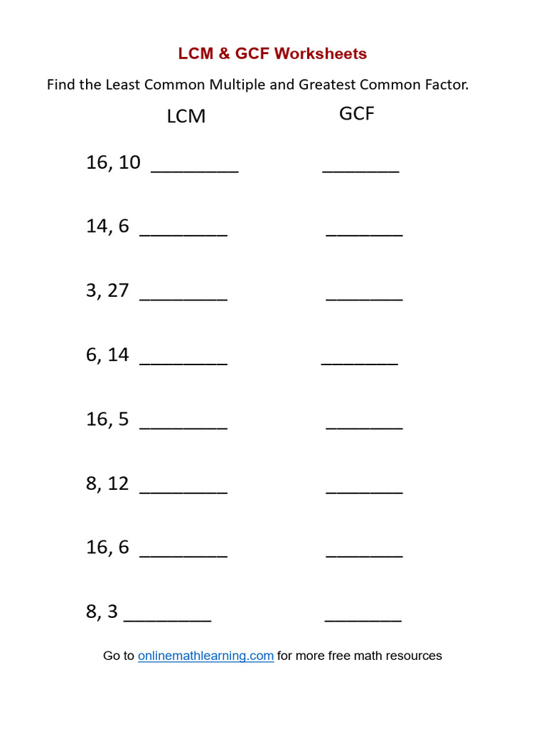 LCM GCF Worksheet | PDF