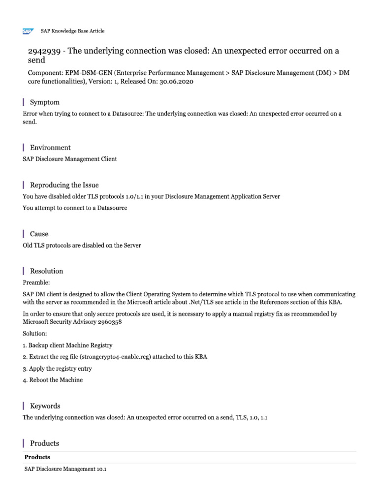 The Underlying Connection Was Closed An Unexpected Error Occurred On A Send | PDF