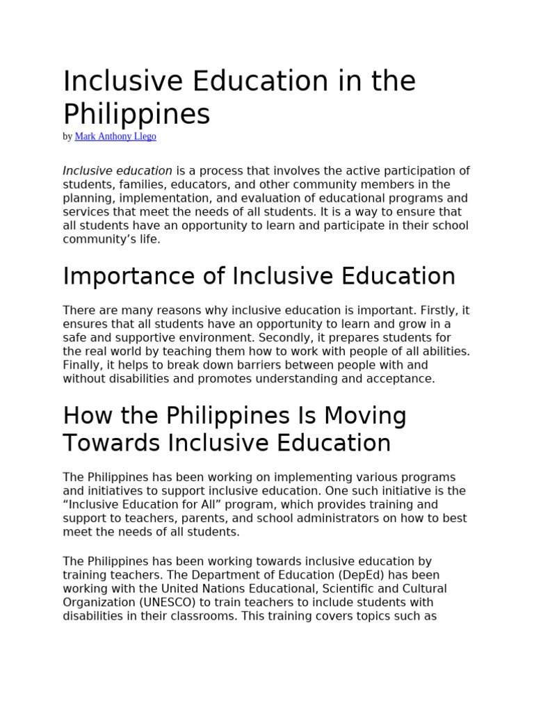 Inclusive Education in The Philippine1 | PDF