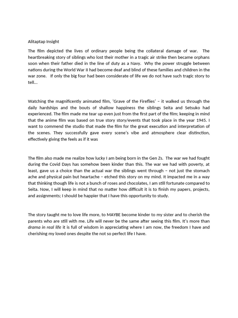 Alitaptap Short Film Insight | PDF