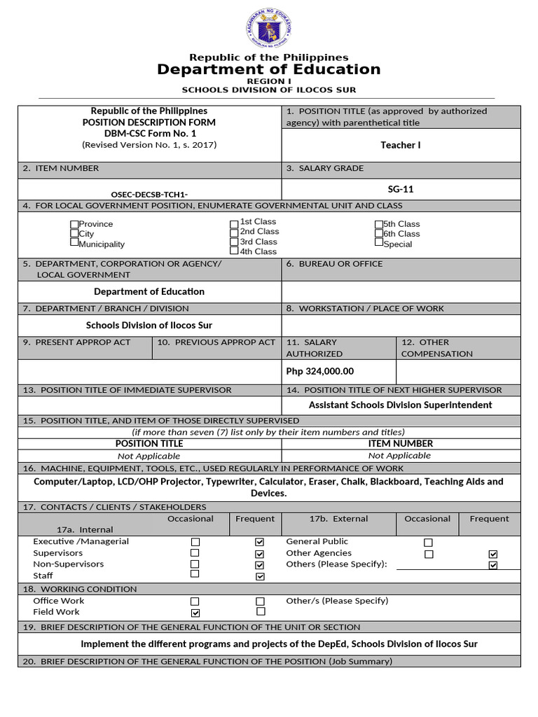 DBM CSC Form Teacher I | PDF