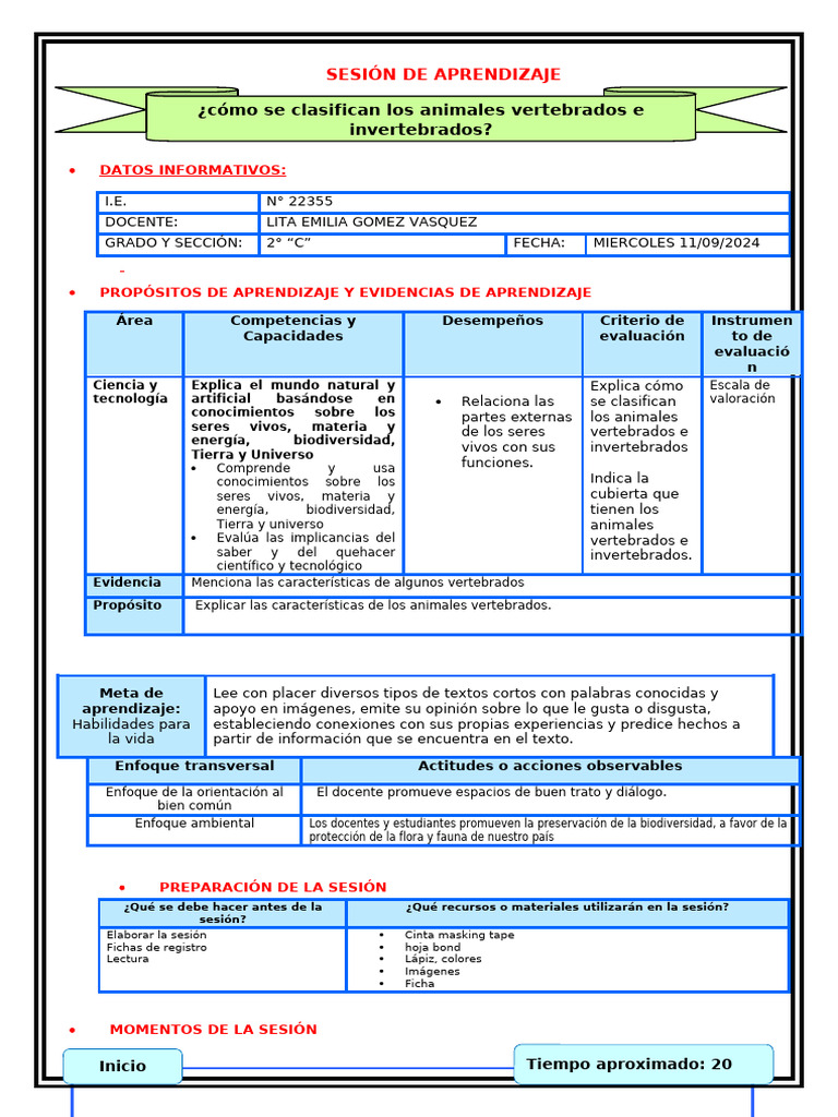 Sesion CT Los Animales Vertebrados e Invertebrados Miss Luz | PDF